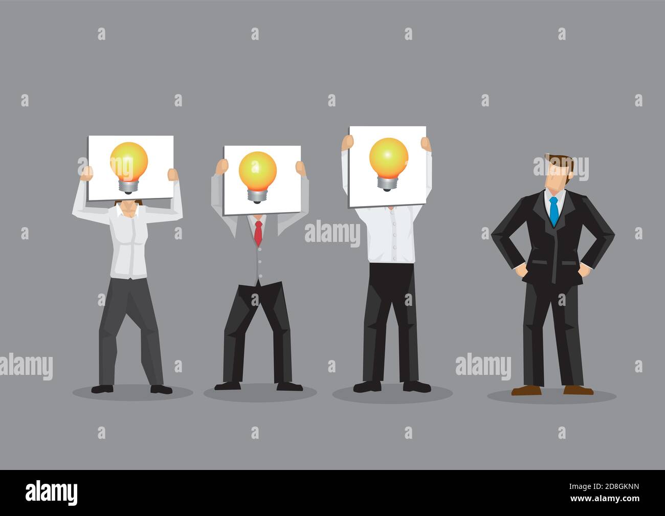Employees holding card with drawing of light bulb in front of their ...