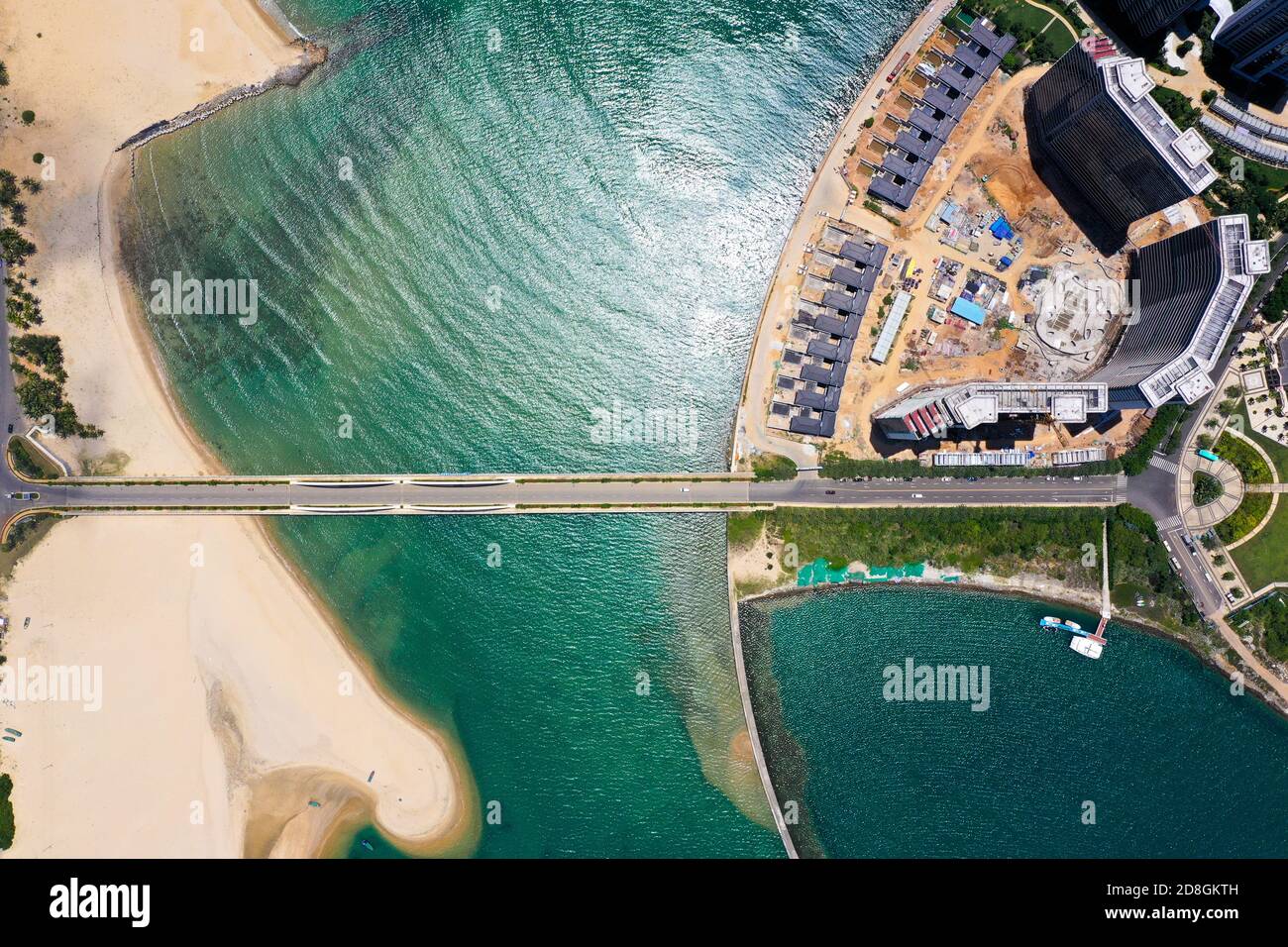 Aerial view of Riyue Bay, or Sun and Moon Bay, a popular surfing site ...