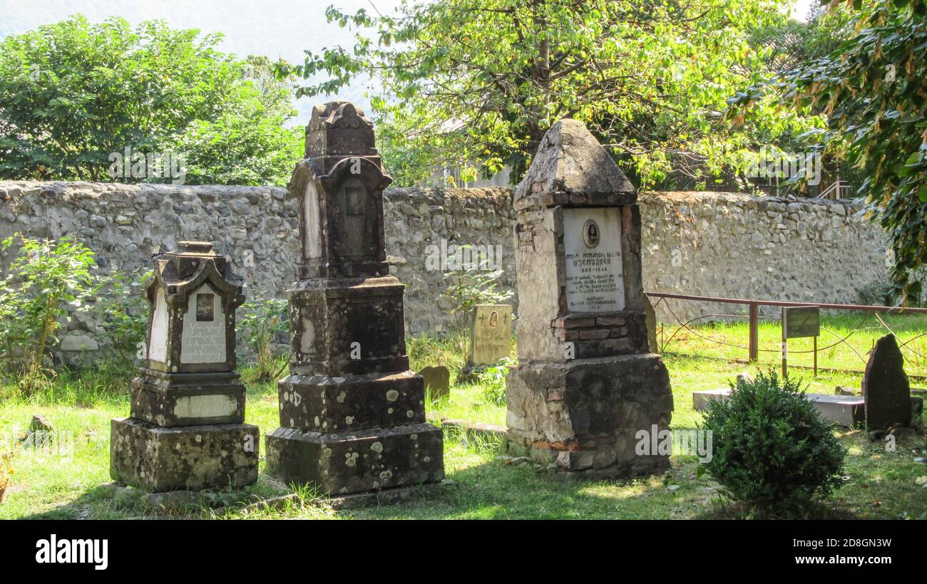 Old Georgian orthodox cemetery, gravestones with old georgian writings ...