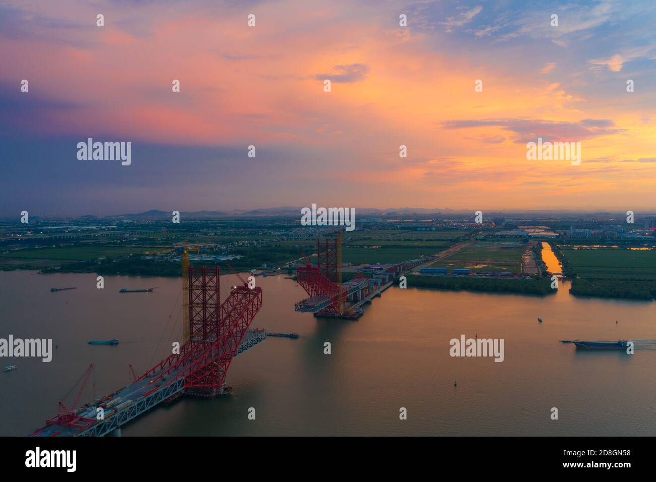 An aerial view of Mingzhuwan Bridge, which has the world's longest main ...