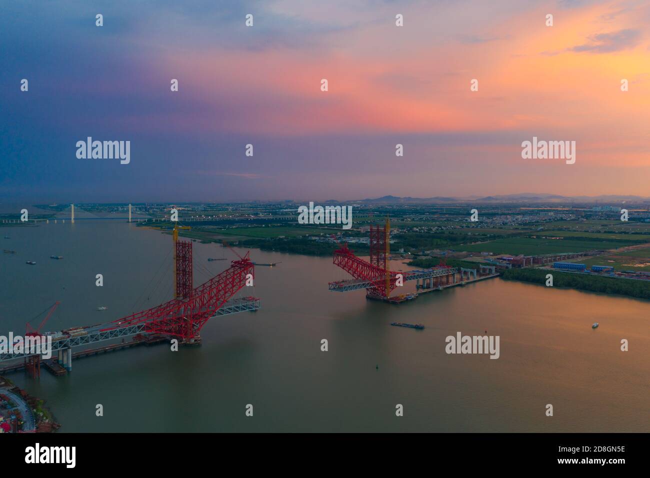 An aerial view of Mingzhuwan Bridge, which has the world's longest main ...