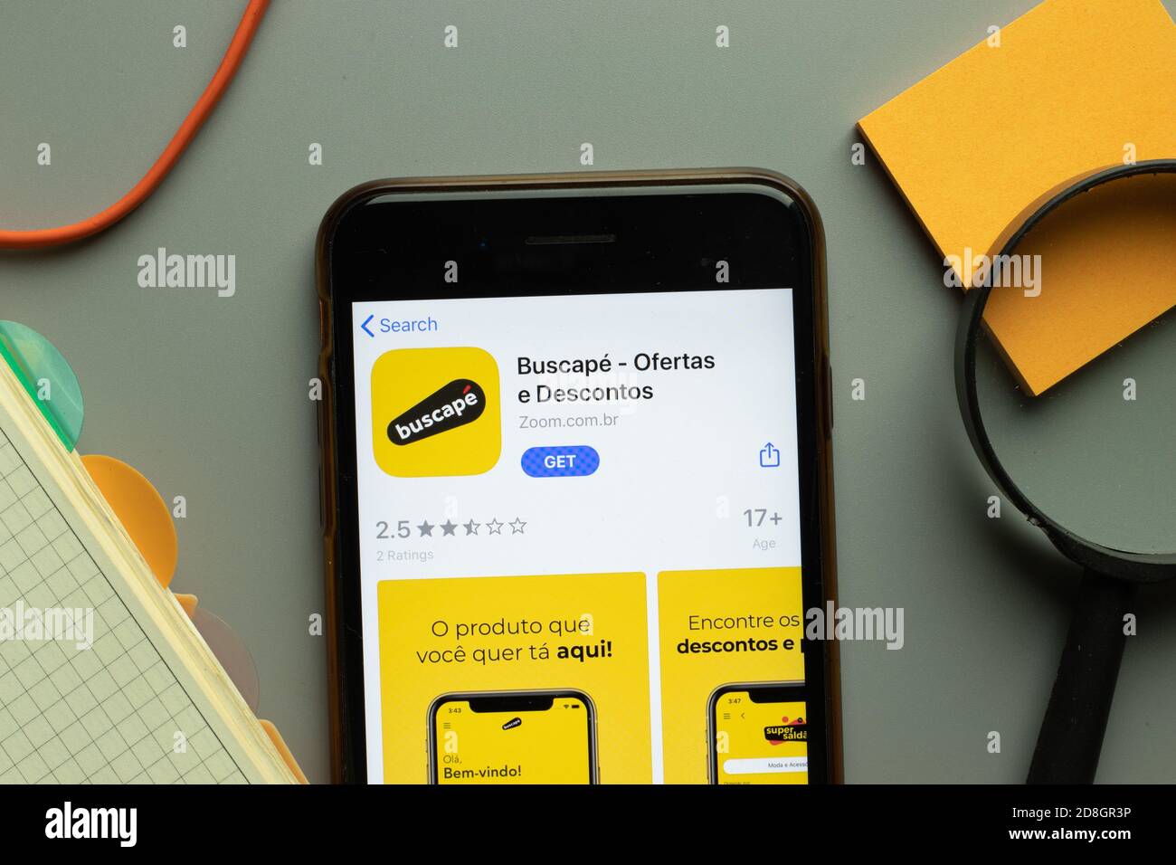 New York, USA - 26 October 2020: Buscape mobile app logo on phone ...