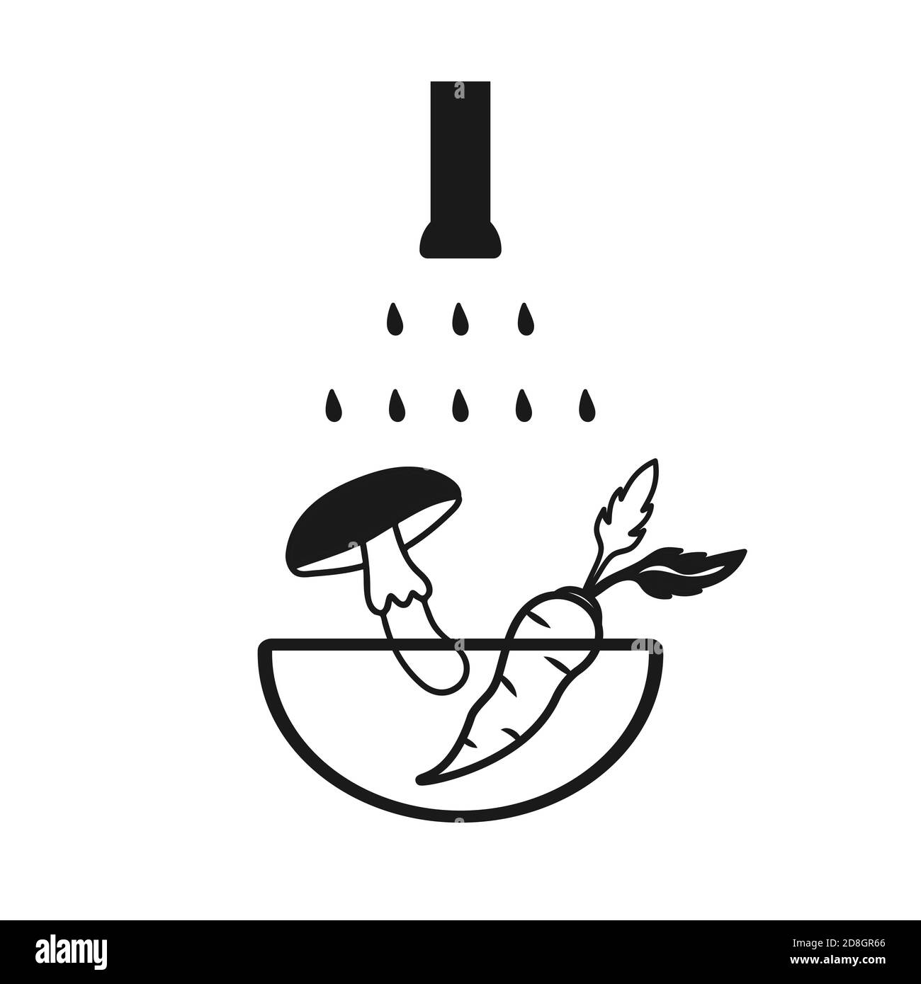 Washing food icon. Line art design. Vector illustration isolated on ...