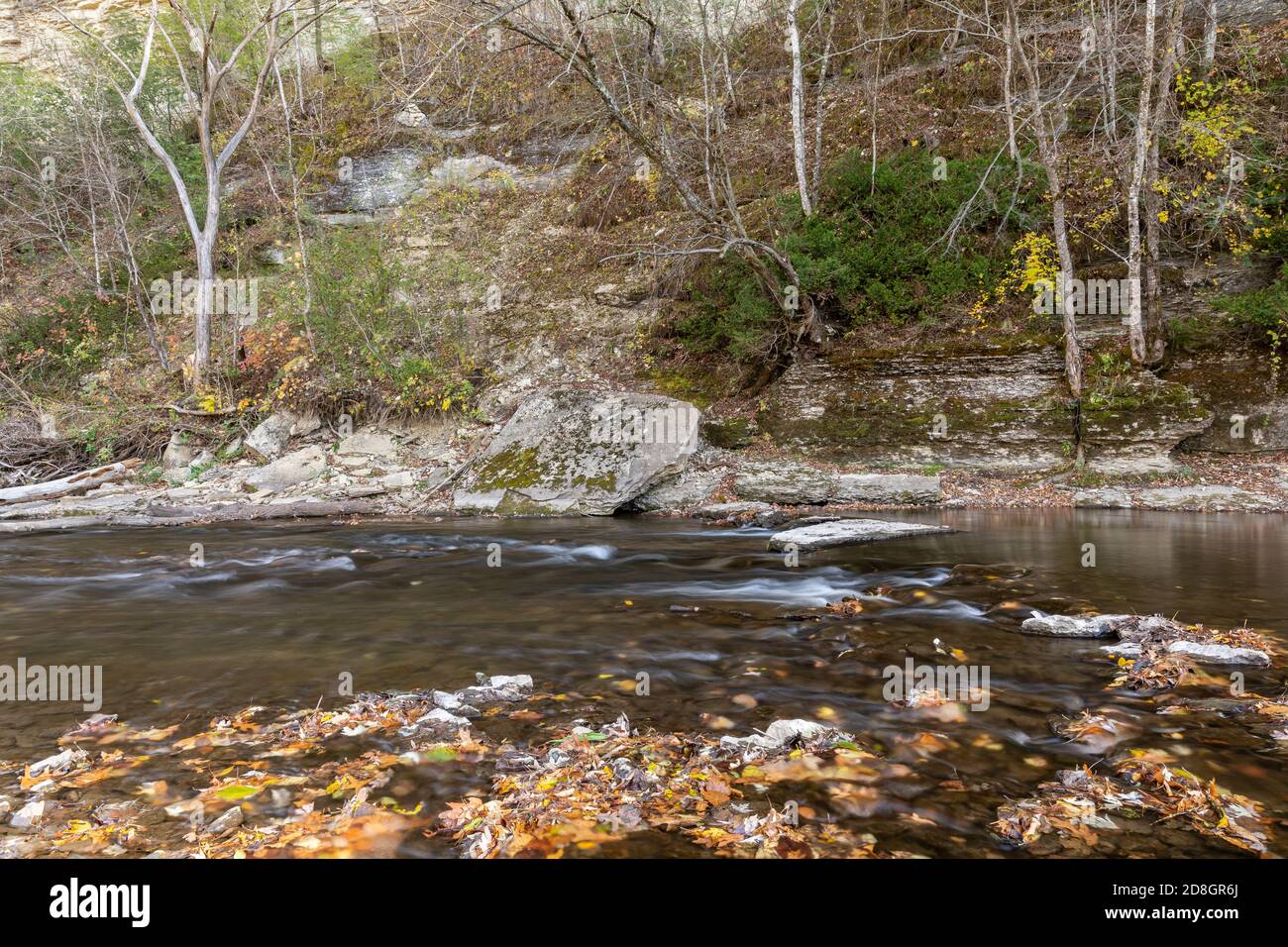 Root River In Autumn - A scenic river nest to a cliff Stock Photo - Alamy