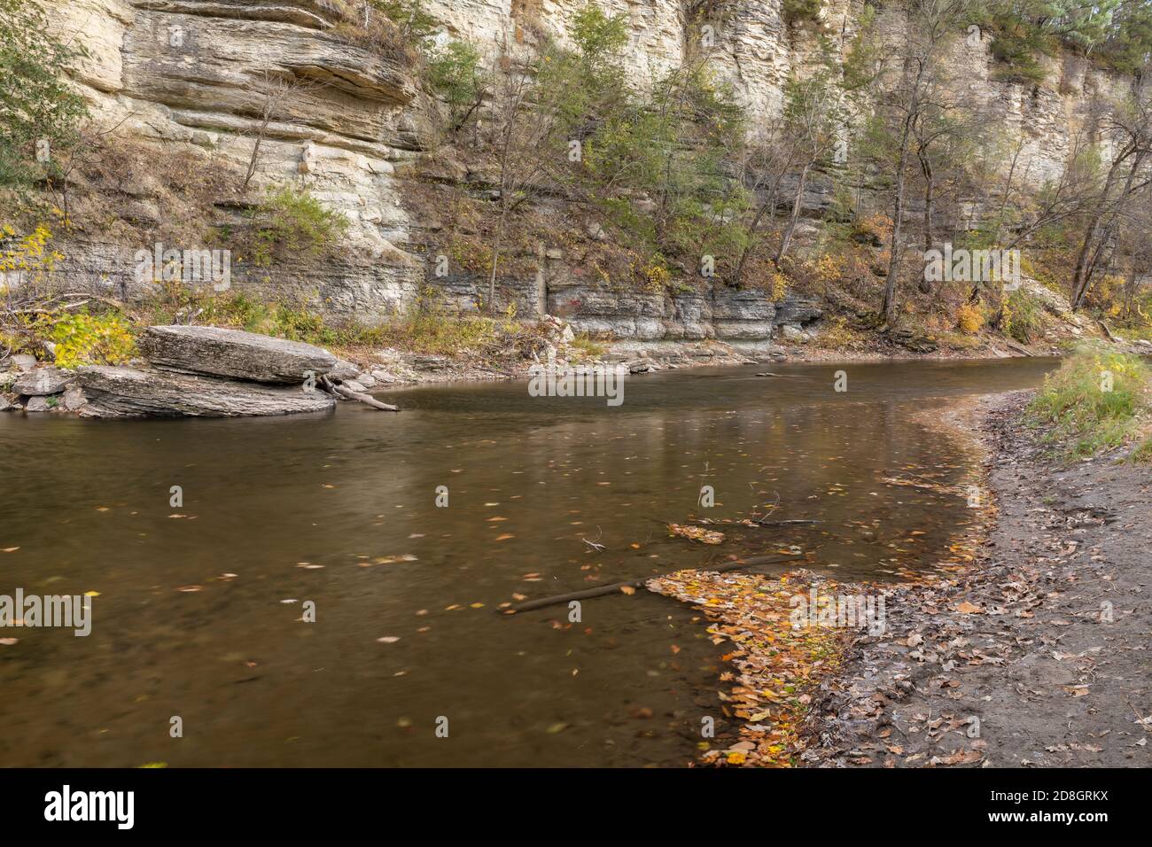 Root River In Autumn - A scenic river next to a cliff Stock Photo - Alamy