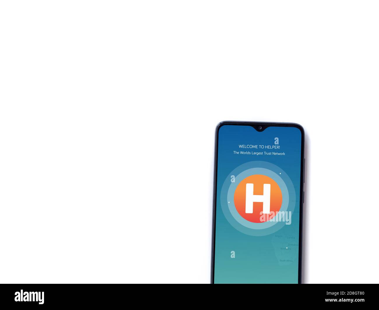 Lod, Israel - July 8, 2020: Helpers app launch screen with logo on the ...