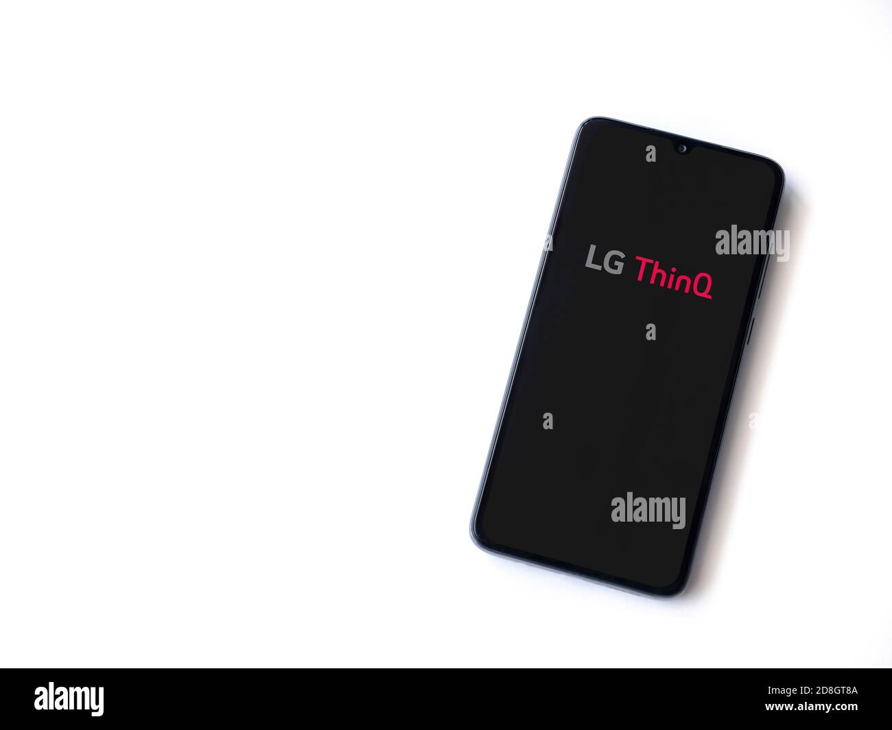 Lod, Israel - July 8, 2020: LG ThinQ app launch screen with logo on the ...