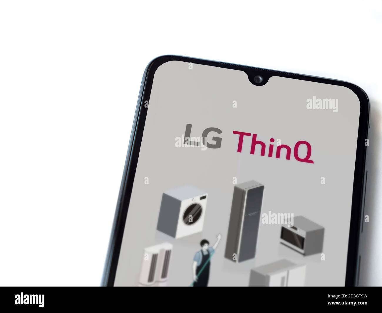 Lod, Israel - July 8, 2020: LG ThinQ app launch screen with logo on the ...