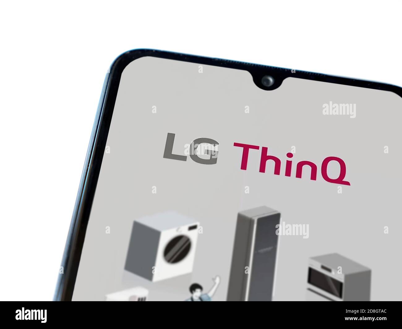 Lod, Israel - July 8, 2020: LG ThinQ app launch screen with logo on the ...