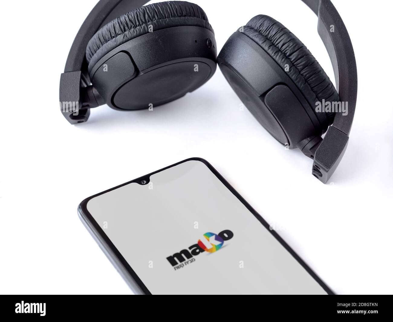 Lod, Israel - July 8, 2020: Black mobile smartphone with mako app ...