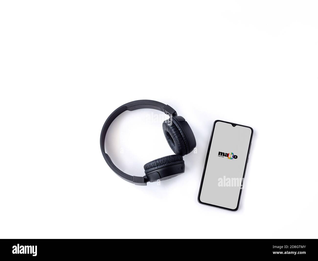 Lod, Israel - July 8, 2020: Black mobile smartphone with mako app ...