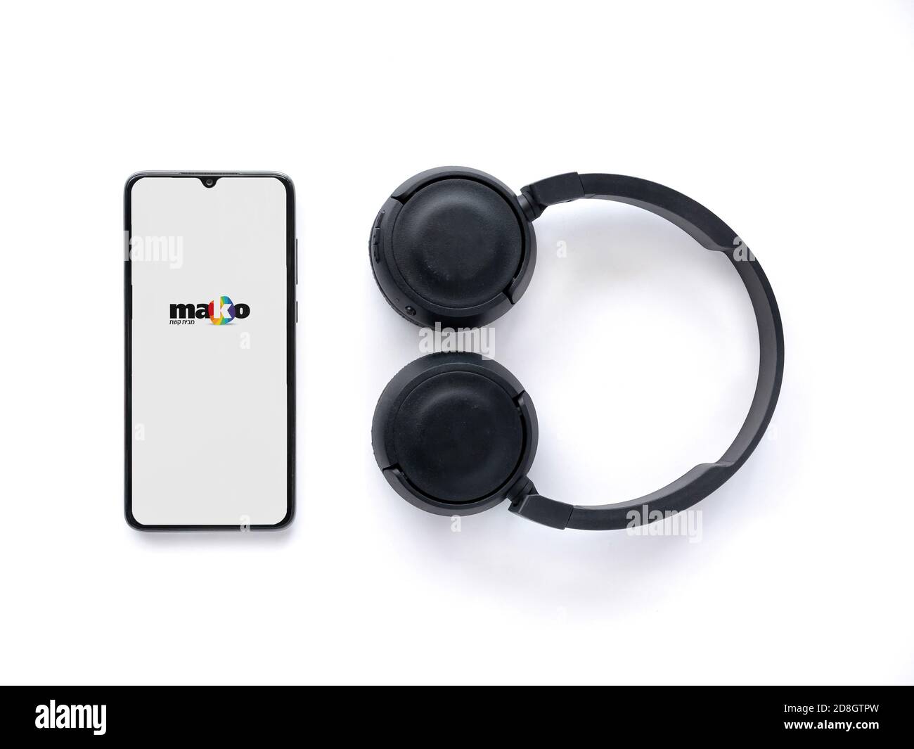 Lod, Israel - July 8, 2020: Black mobile smartphone with mako app ...