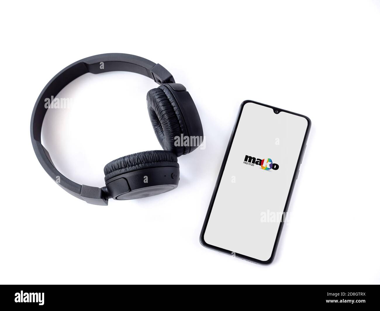 Lod, Israel - July 8, 2020: Black mobile smartphone with mako app ...