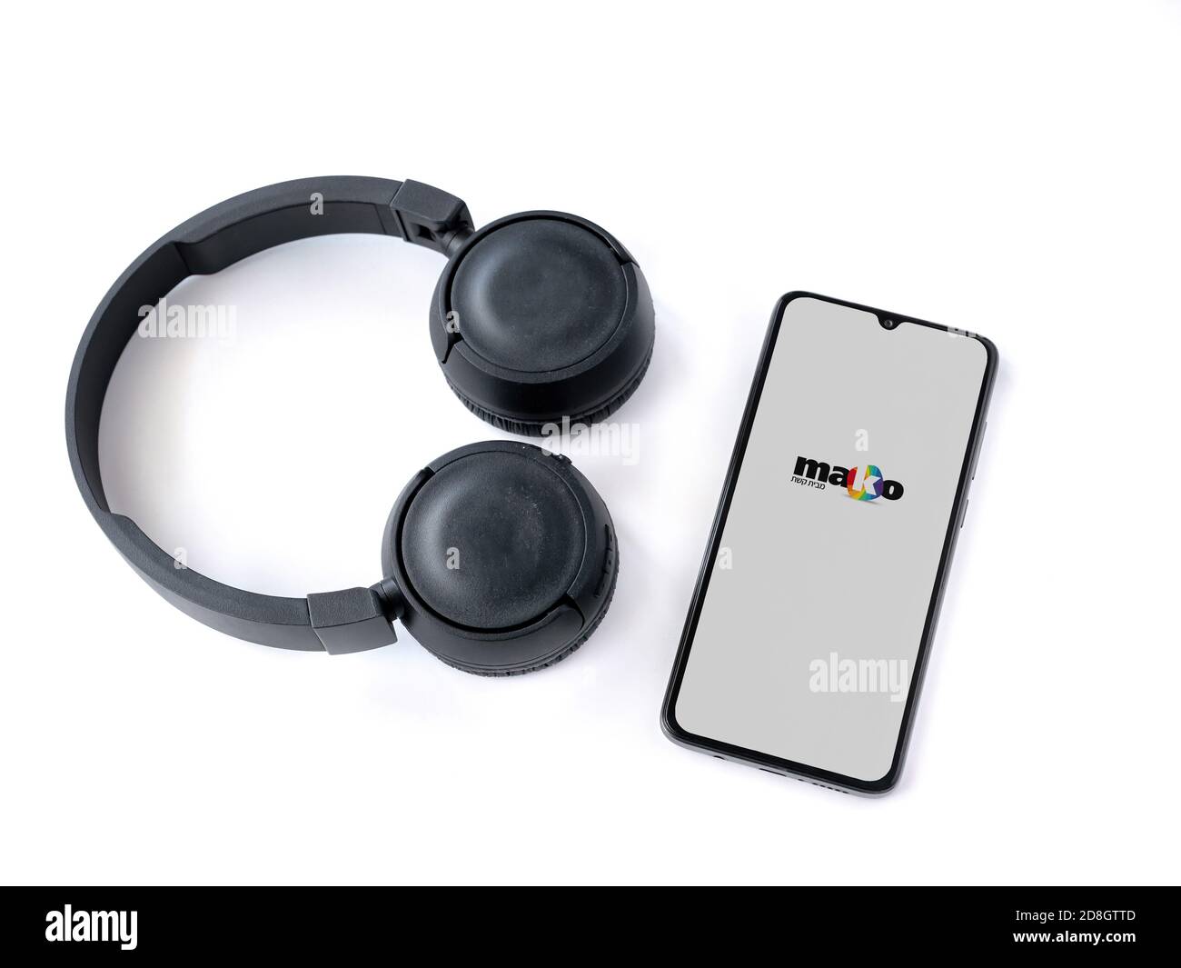 Lod, Israel - July 8, 2020: Black mobile smartphone with mako app ...