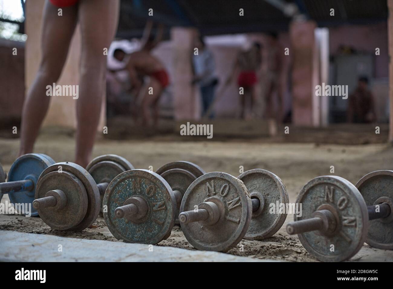 Delhi, India, May 2012. Portrait of a Kushti wrestler in the akhara in ...