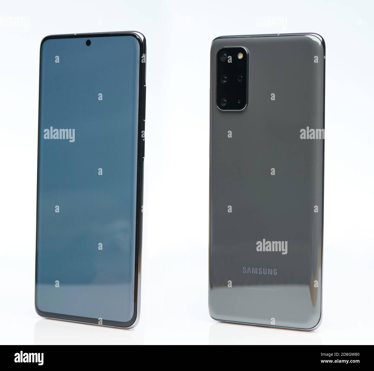 New york, USA - September 17, 2020: Samsung s20+ smartphone stand on ...