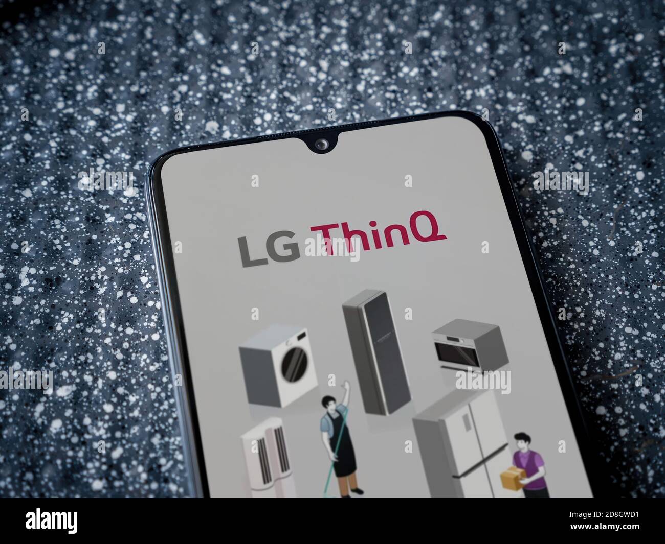 Lod, Israel - July 8, 2020: LG ThinQ app launch screen with logo on the ...
