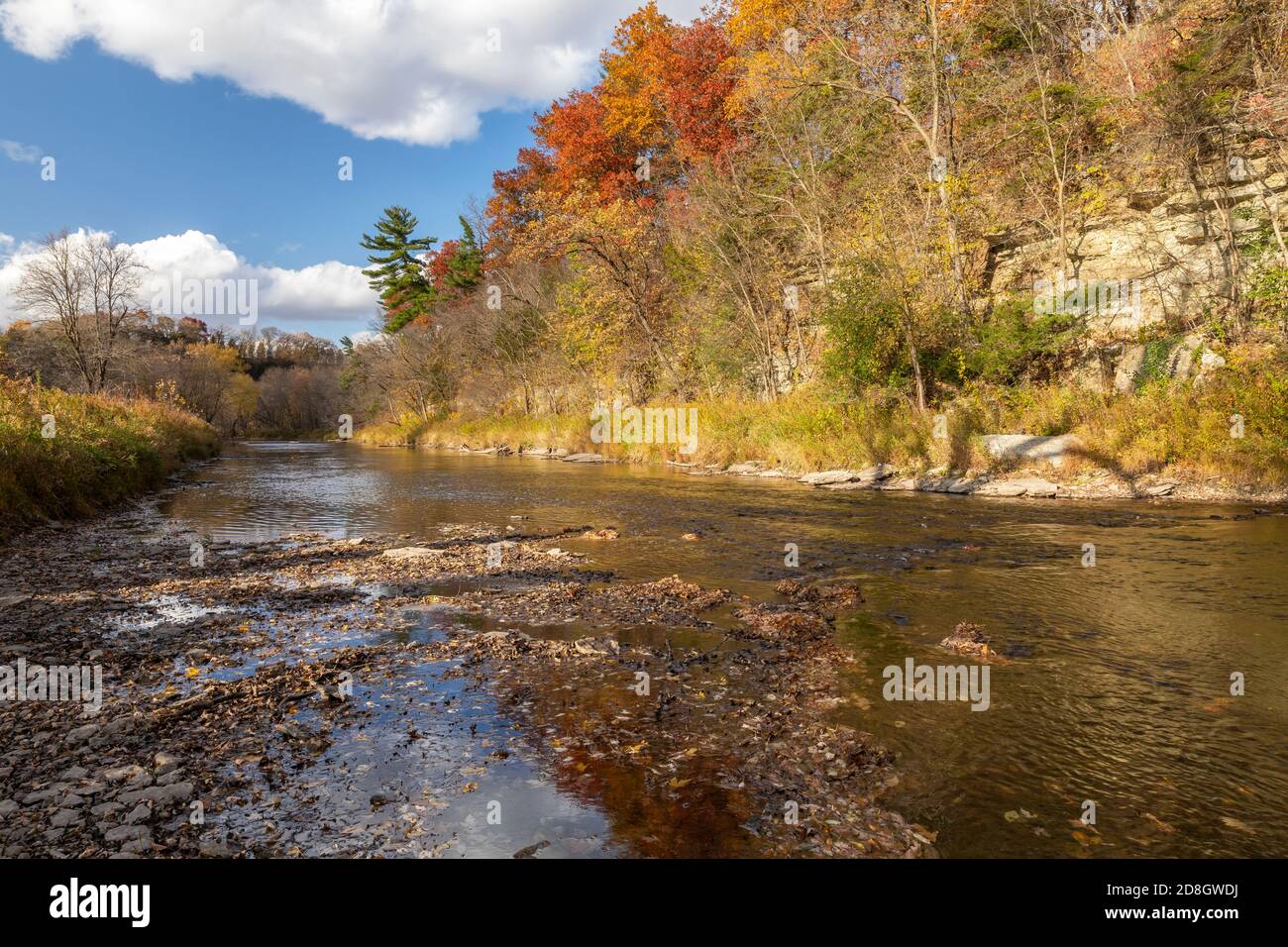Root River In Autumn - A scenic river next to a cliff Stock Photo - Alamy
