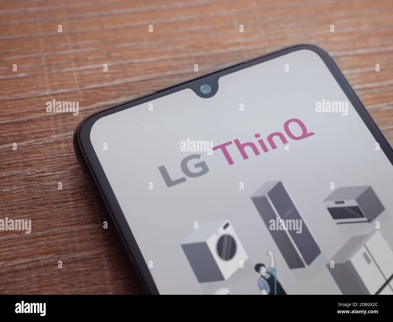 Lod, Israel - July 8, 2020: LG ThinQ app launch screen with logo on the ...
