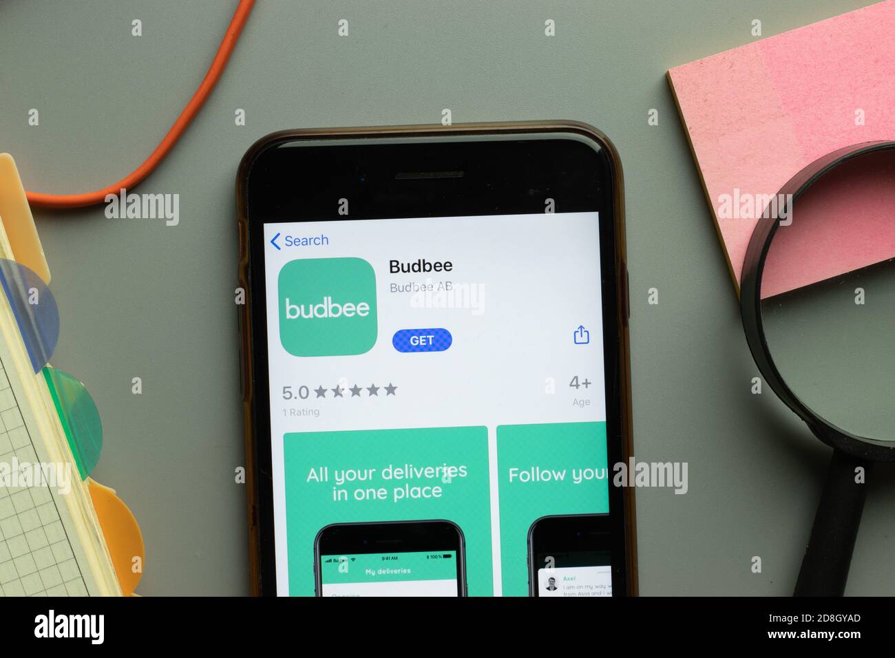 New York, USA - 26 October 2020: Budbee mobile app logo on phone screen ...