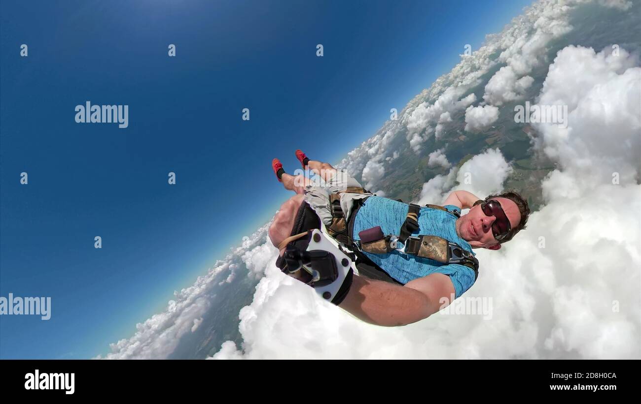 Skydiver selfie with a fish eye lens Stock Photo - Alamy