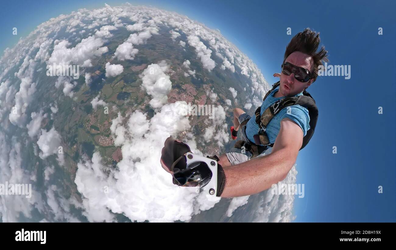 Skydiver selfie with a fish eye lens Stock Photo - Alamy