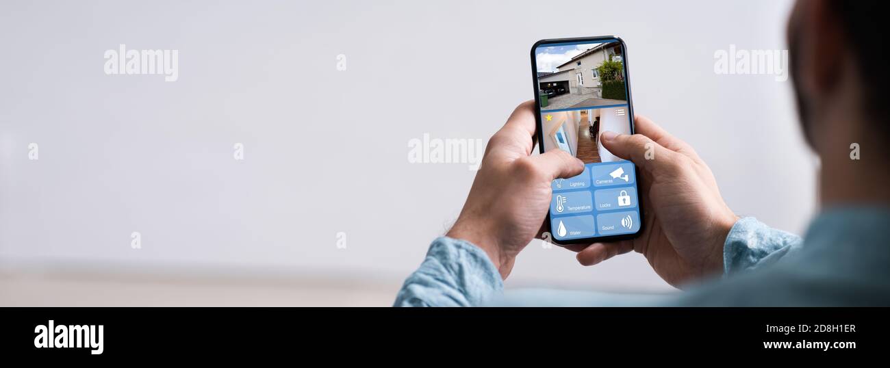 Smart Home CCTV Security On Mobile Phone Or Smartphone Stock Photo - Alamy