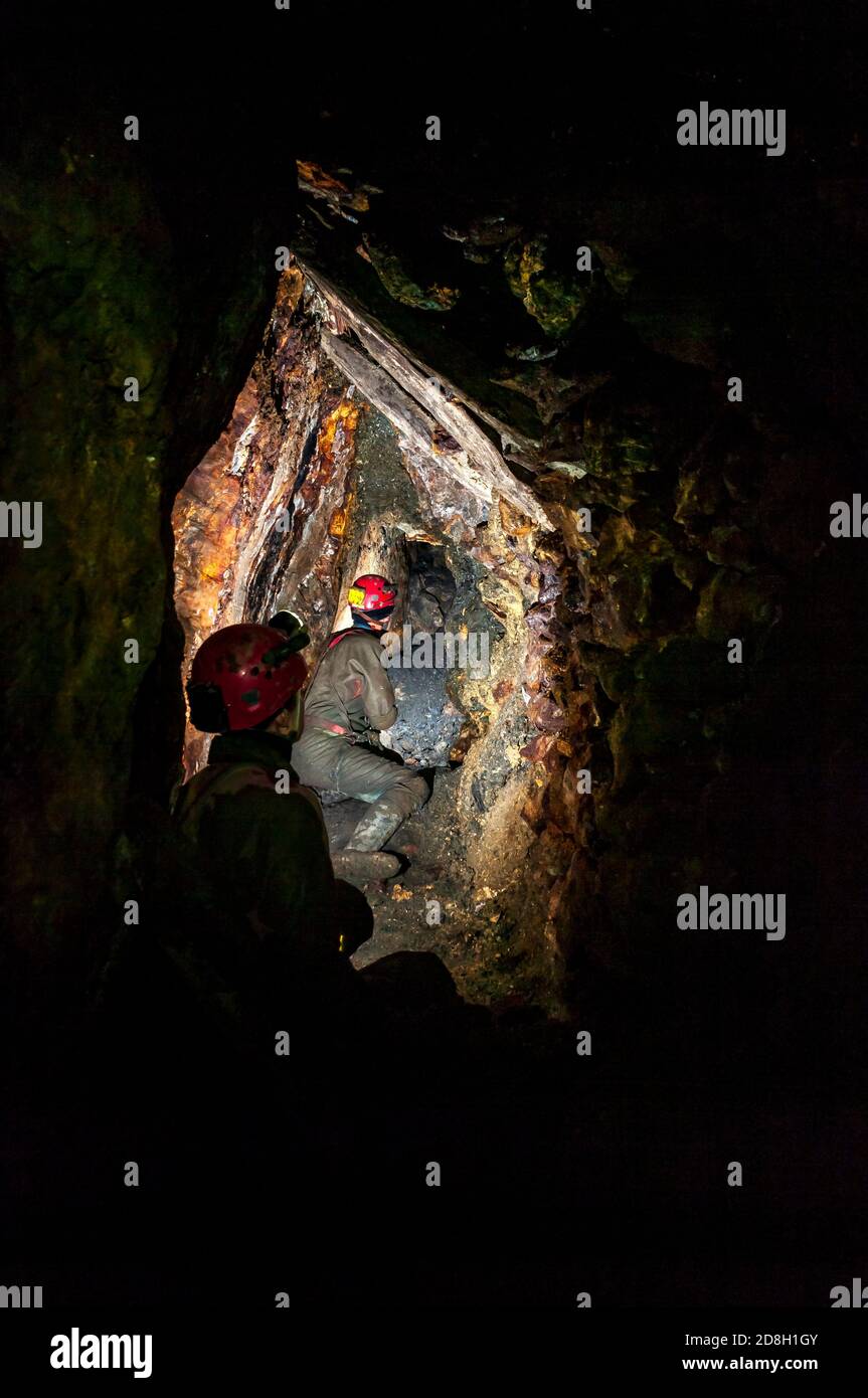 Faulted passage, with one vein wall limestone and the other wall and ...