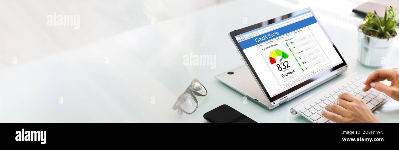 Online Credit Score Check Using Laptop Computer Stock Photo - Alamy