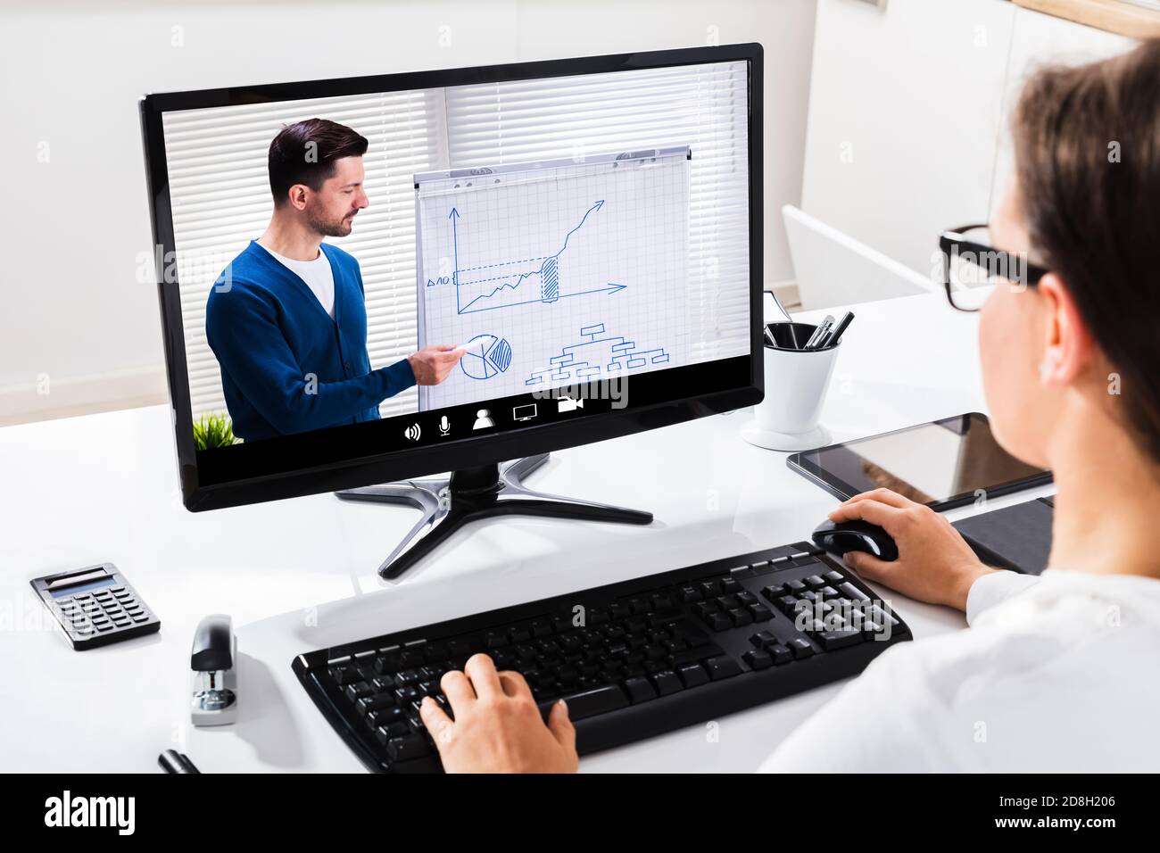 Virtual Online Training Meeting Conference With Coach Stock Photo - Alamy