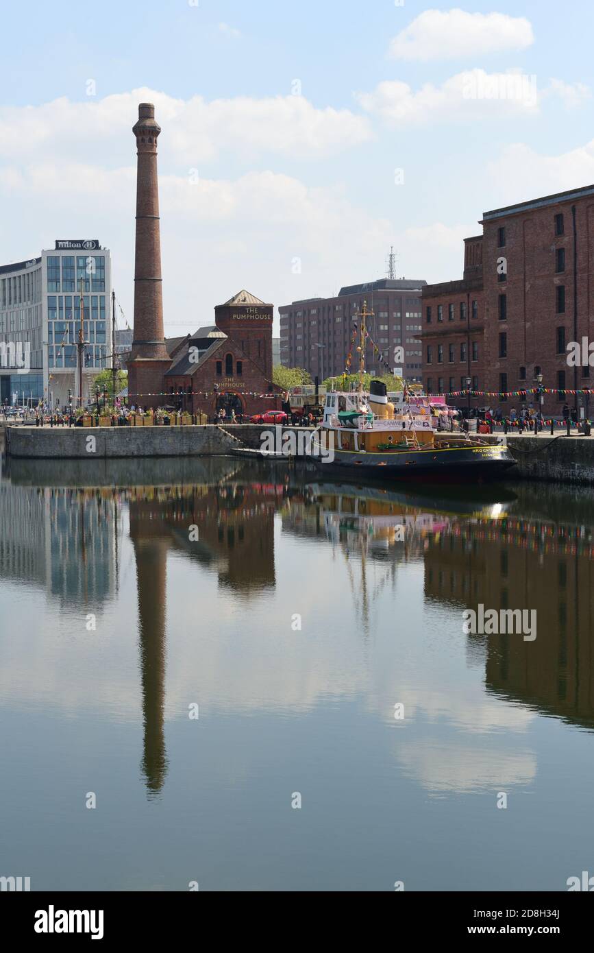 The Pumphouse and chimney at Canning Dock in the regenerated docklands ...