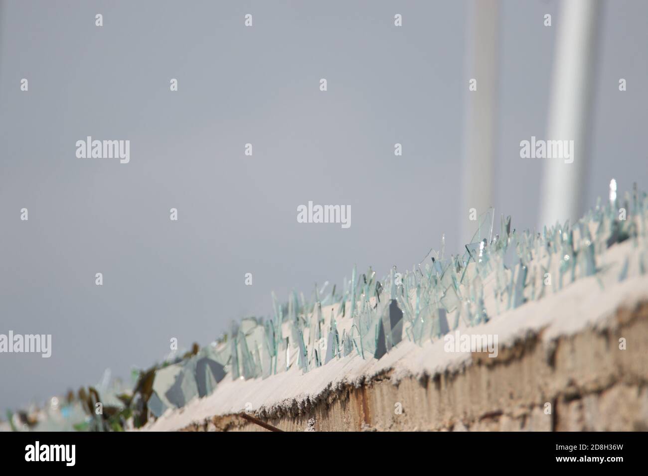 A wall's top was filled with hundreds of meters of glass shards to ...