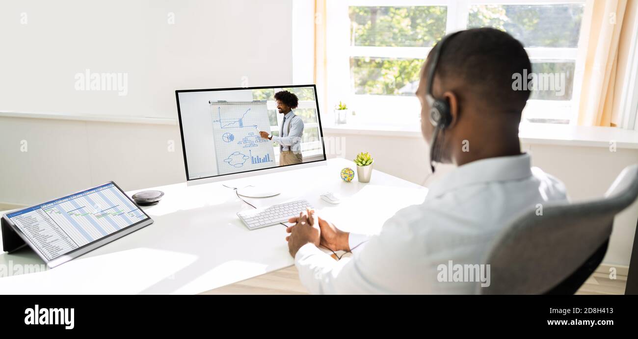 Online Work Video Conference Or Webinar On Computer Stock Photo - Alamy