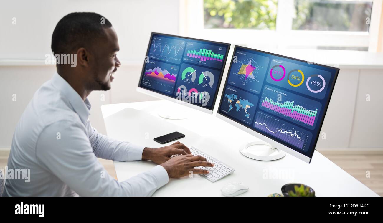 Predictive Business Analytics. African American Analyst Using Computer ...