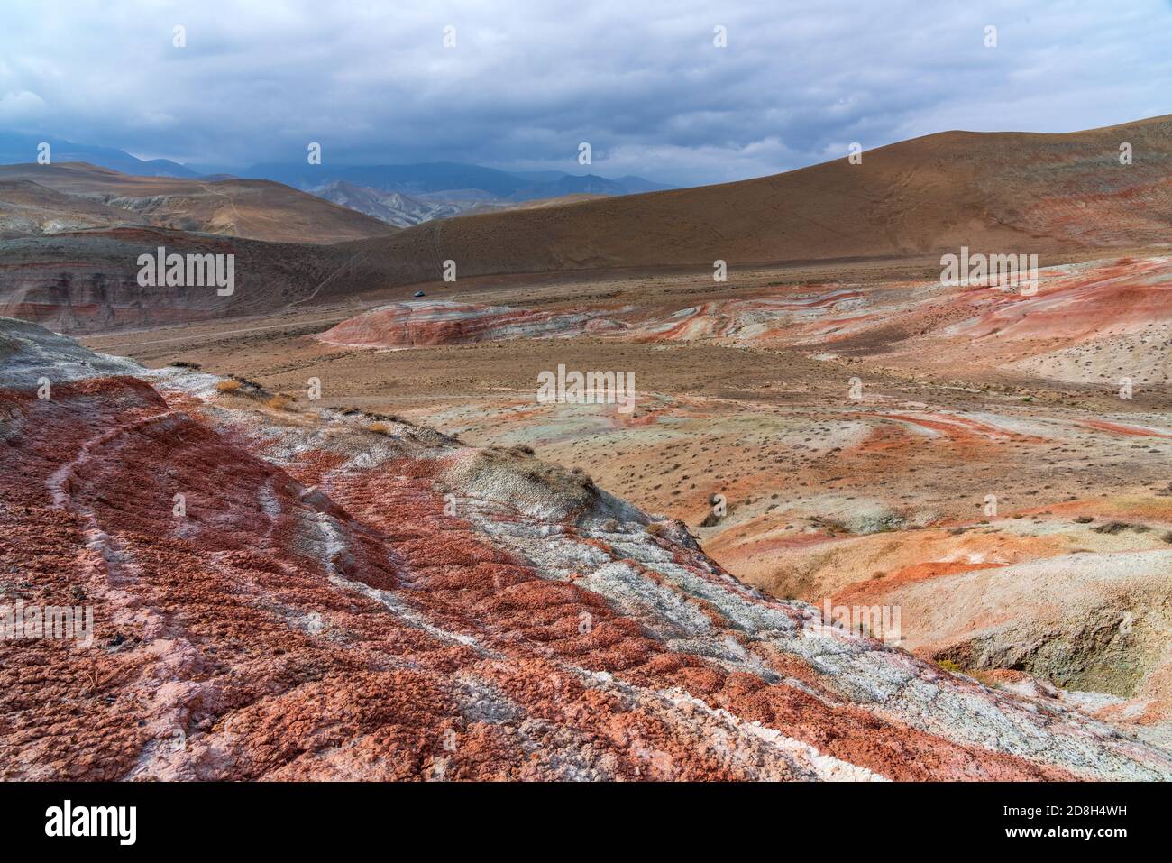 Striped red mountains landscape, beauty of nature Stock Photo - Alamy