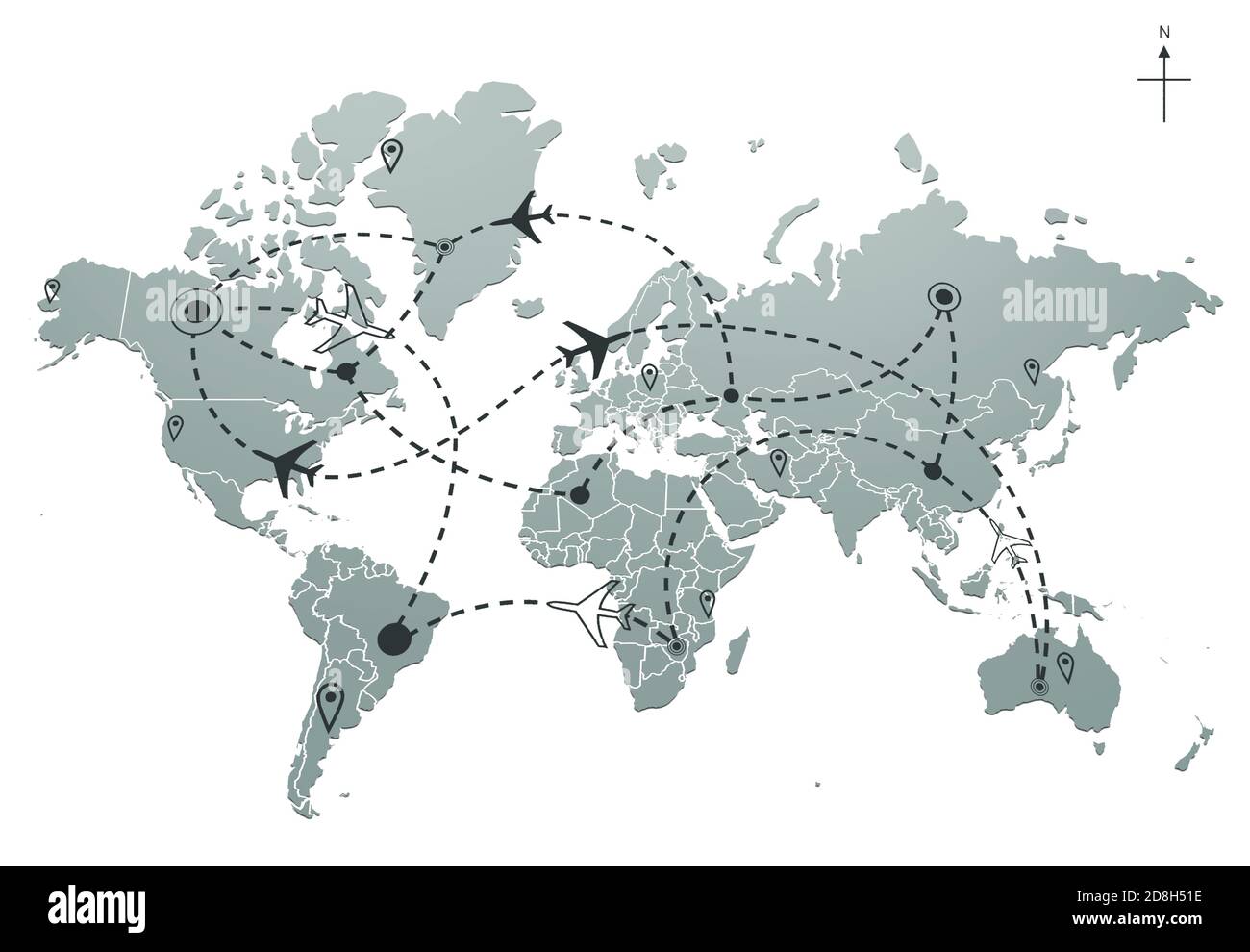 Airline Plane Flight Paths Travel Plans Map and world map Stock Photo ...