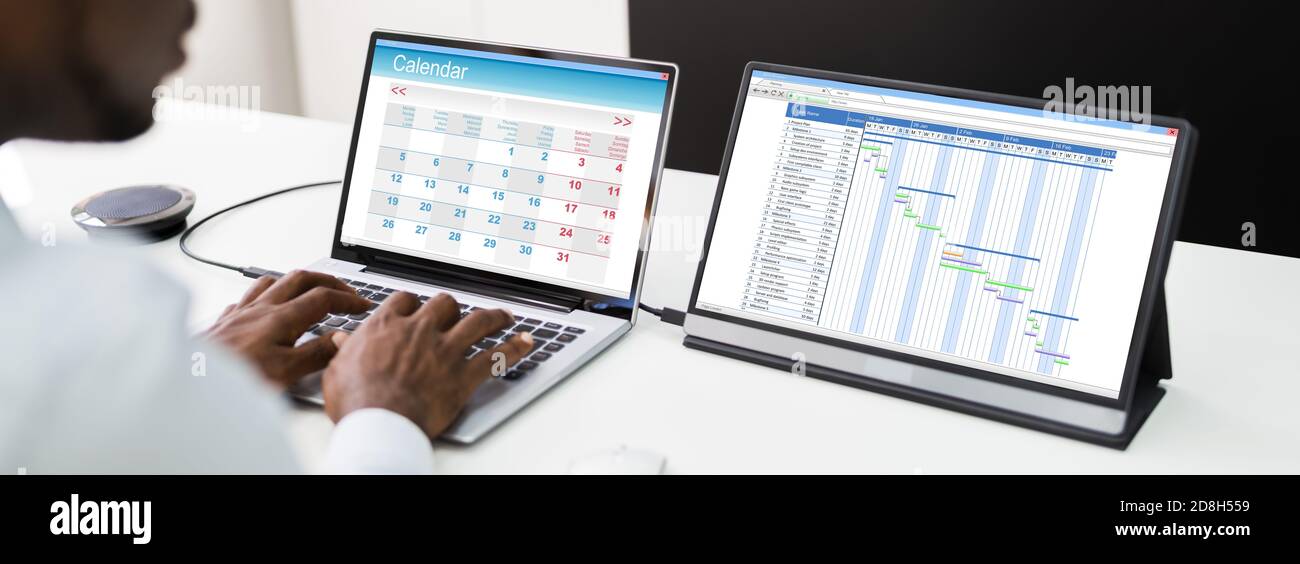 Tech Schedule List On Laptop Computer Screen. Gantt Calendar Stock ...