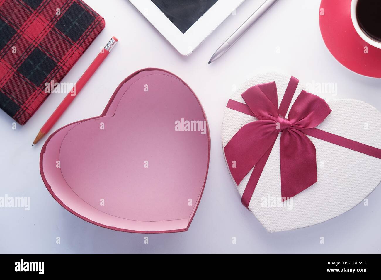 top view of open heart shape gift box on white background Stock Photo ...
