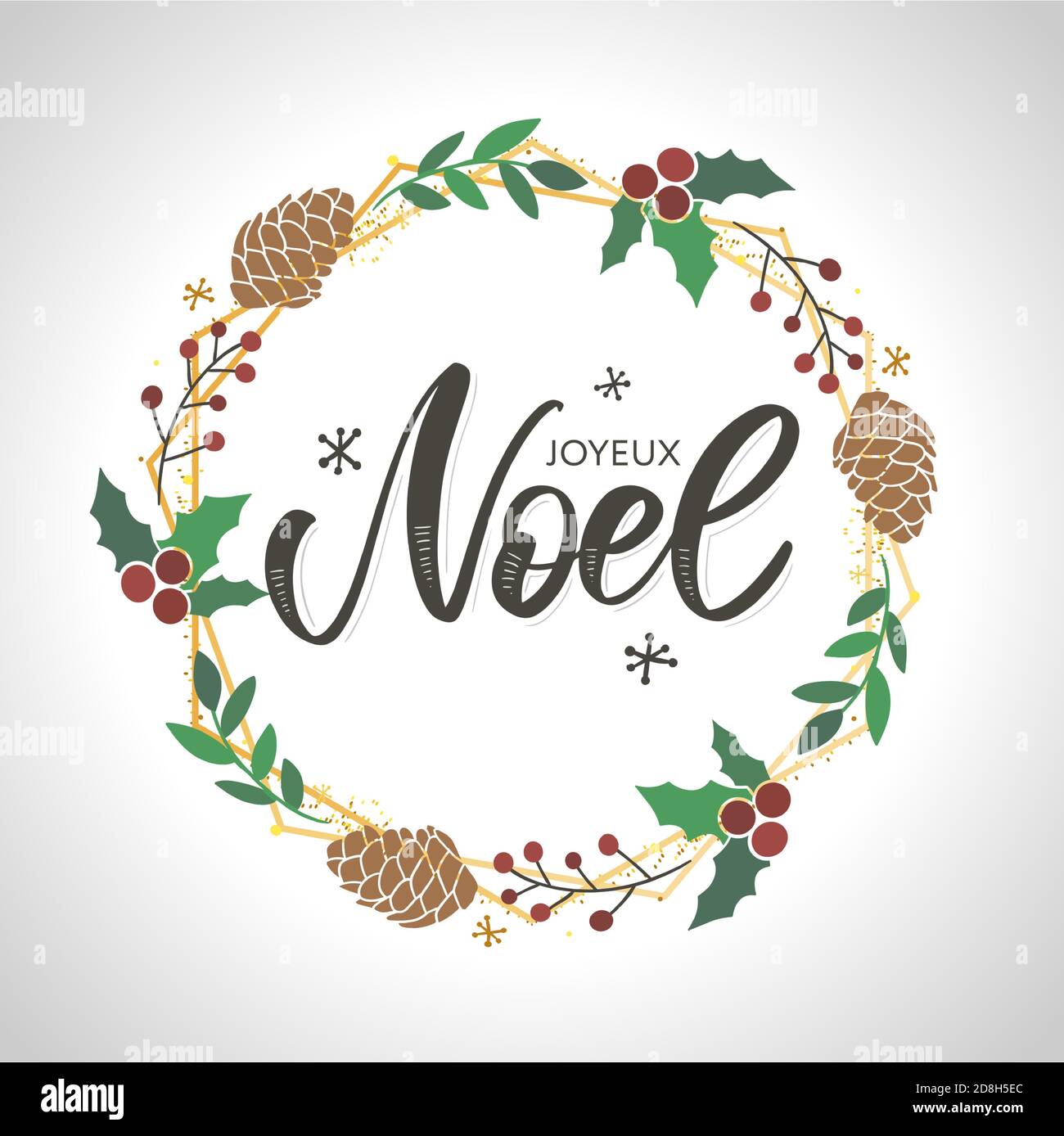 Merry Christmas card template with greetings in french language. Joyeux ...