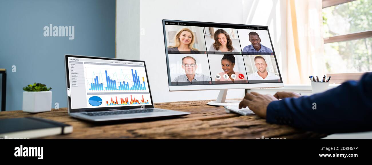 Online Video Conference Call. Remote Webinar Meeting Stock Photo - Alamy