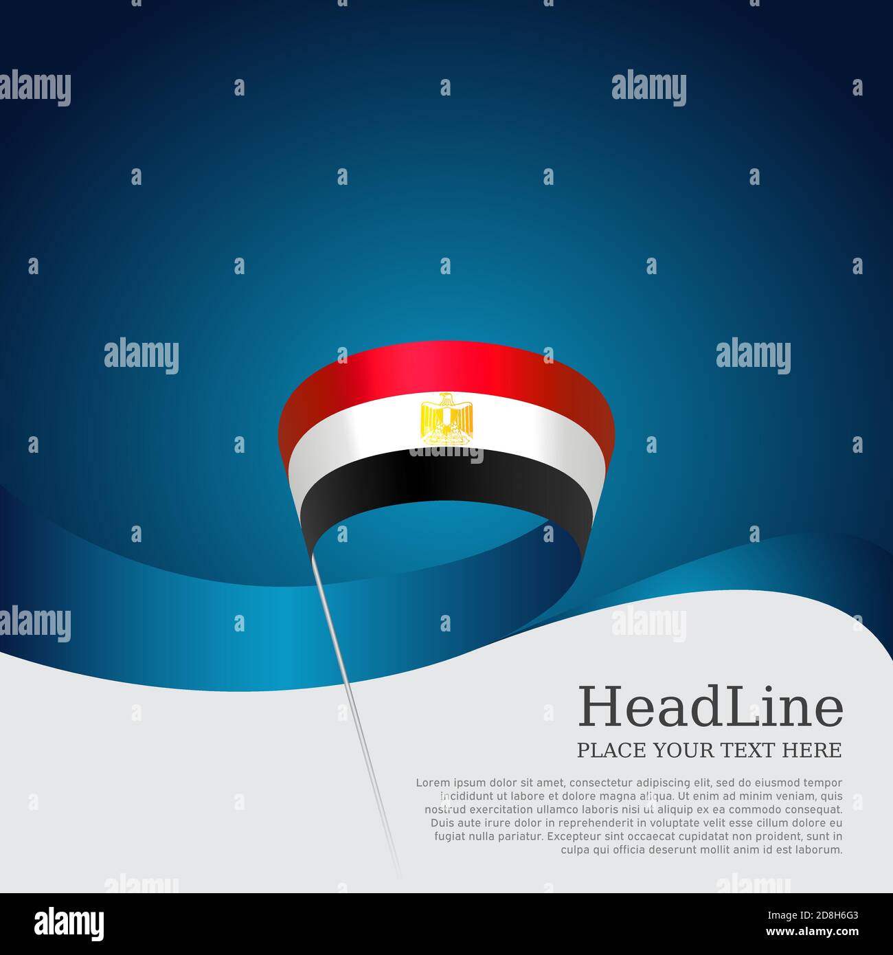 Egypt flag background. Egypt flag of wavy ribbon colors on blue white ...