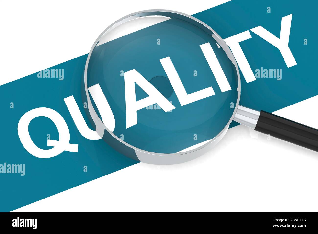 Quality word under magnifying glass, 3d rendering Stock Photo - Alamy