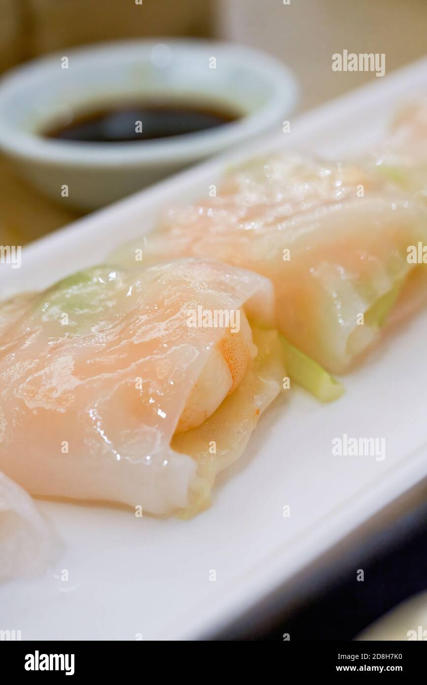 A Cantonese morning tea dim sum, shrimp rice rolls Stock Photo - Alamy