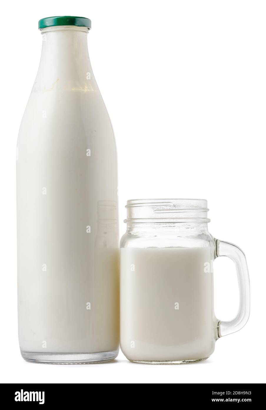 Glass bottle and cup of fresh milk isolated Stock Photo - Alamy
