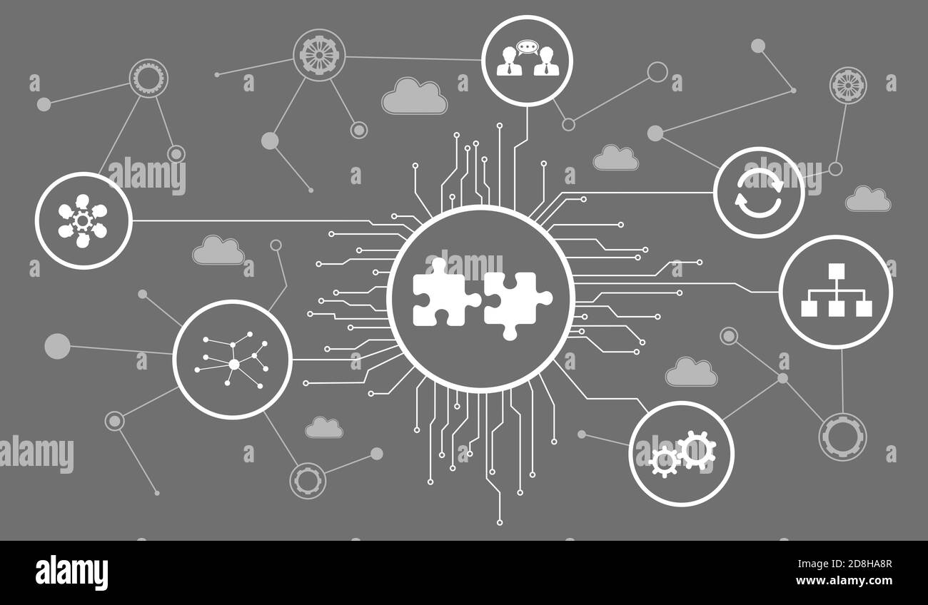 Concept of teamwork with connected icons Stock Photo - Alamy