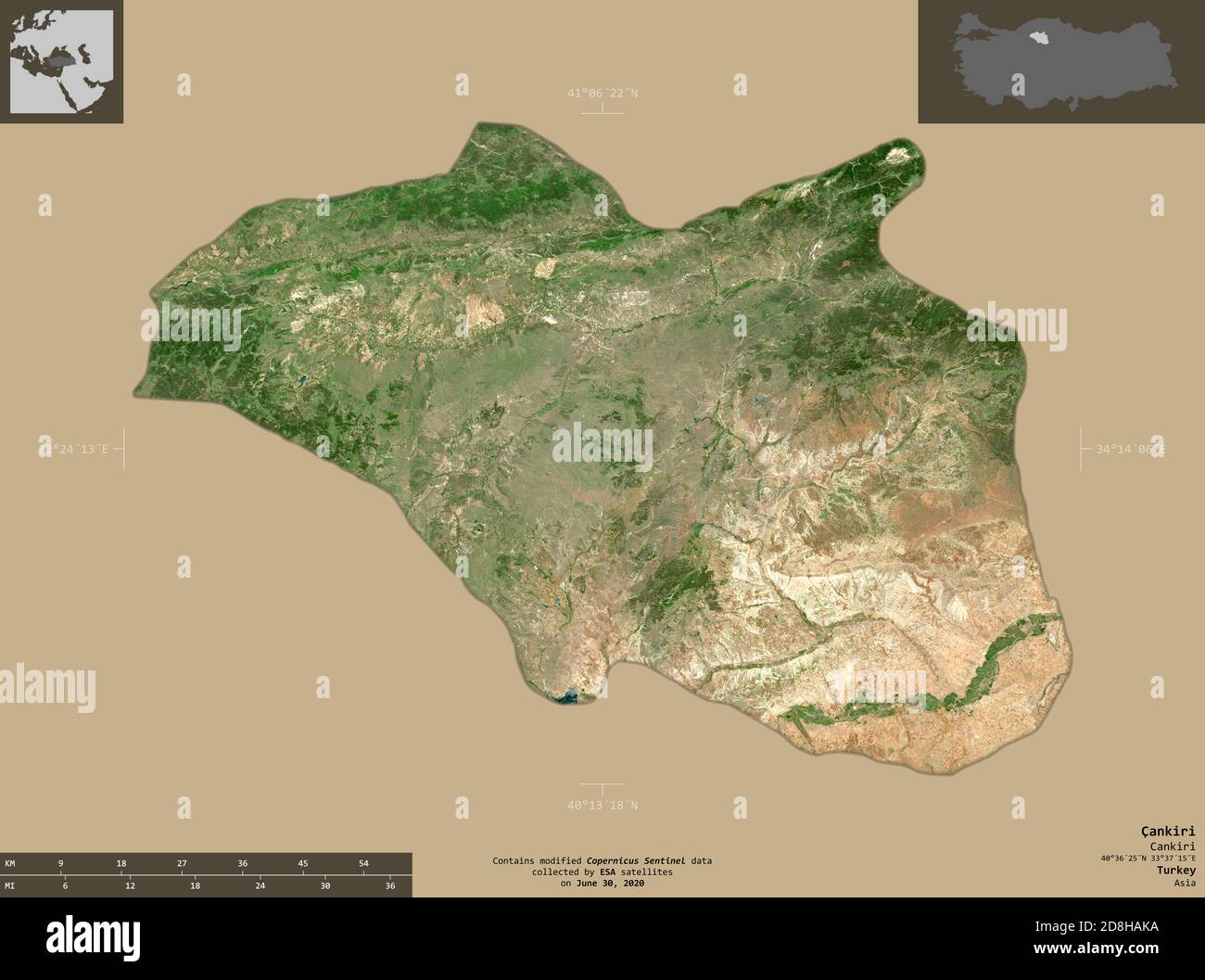 Cankiri, province of Turkey. Sentinel-2 satellite imagery. Shape ...