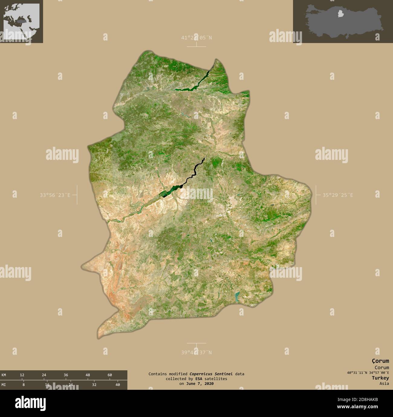 Corum, province of Turkey. Sentinel-2 satellite imagery. Shape isolated ...