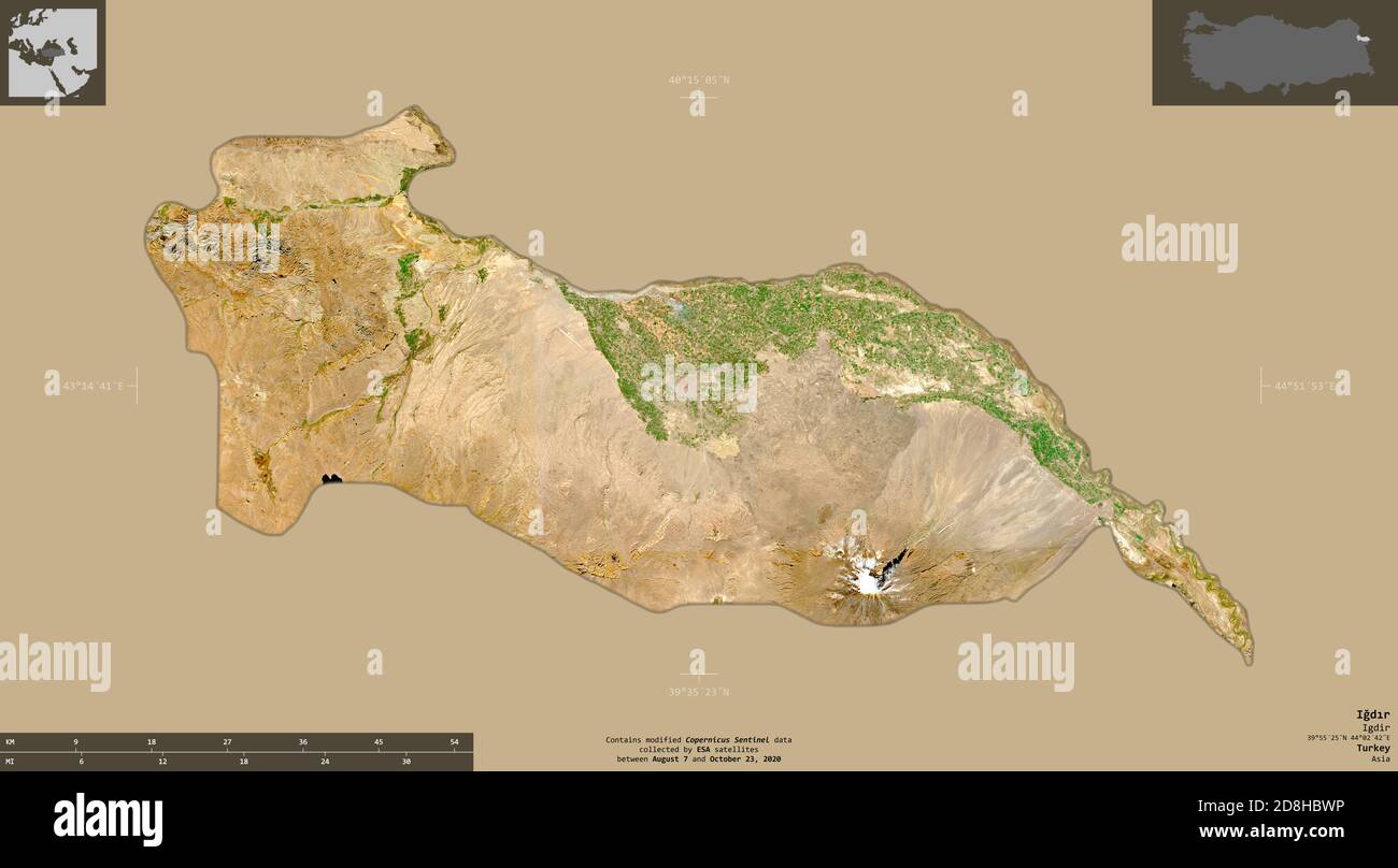 Igdr, province of Turkey. Sentinel-2 satellite imagery. Shape isolated ...