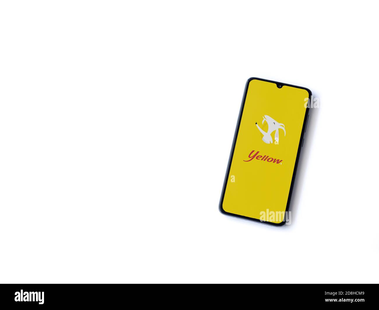 Lod, Israel - July 8, 2020: Yellow app launch screen with logo on the ...