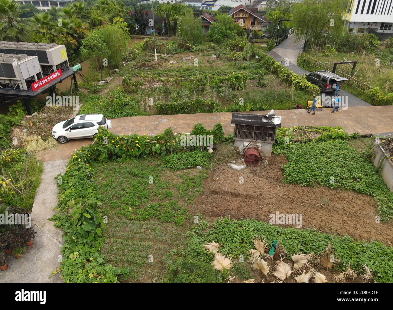 An aerial view shows the 20,000 square farm built on top of a 33-meter ...